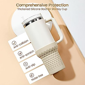 GardTok Silicone Boot Cover for Stanley Cup Accessories,Silicone Water Bottle Sleeve for Stanley Quencher H2.0 and Quencher Adventure Tumbler 40 oz Cup - Water Bottle Cover (Cream, 40oz)