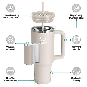 Gedux 40oz Tumbler With Handle, 2-IN-1 Leak Proof Lid (Straw/Flip), Insulated Water Bottle, Stainless Steel Tumbler with Non-Slip Silicone, Wide Mouth Travel Mug Cupholder Friendly Dishwasher Safe