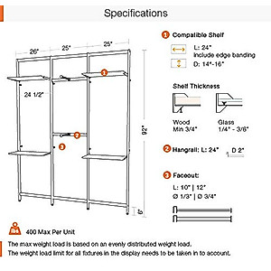 UDIZINE Vertik Clothing Wall Mounted (for 4 Shelves with 4 Faceouts and 2 Hanging Rails, White) | Shelves are NOT Included