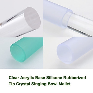 Singing Bowl Mallet Clear Acrylic Base Rubber Striker Mallet for Playing Quartz Crystal Singing Bowl with Bundle Pocket (Clear)