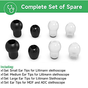 4 Pairs 3 Sizes(L,M,S) Littmann Stethoscope Replacement Ear Tip Piece, 6Pcs Littmann Stethoscope Accessories Spare Parts Soft Earplug Earbud Large Small Middle, 2Pcs MDF ADC Stethoscope Ear Cover Bud
