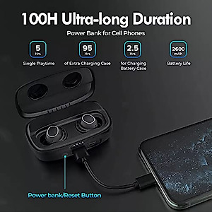 True Wireless Earbuds Call Headphones Deep Bass Bluetooth 5.0 Light Weight Wireless Charging Case IPX7 Waterproof Headset Black