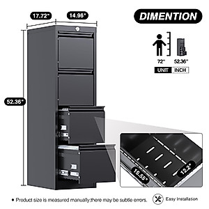 JAORD 4 Drawer File Cabinet with Lock, 17" Deep Narrow File Cabinet, Metal Vertical File Storage Cabinet for Home and Office, Need to Assemble (Black)
