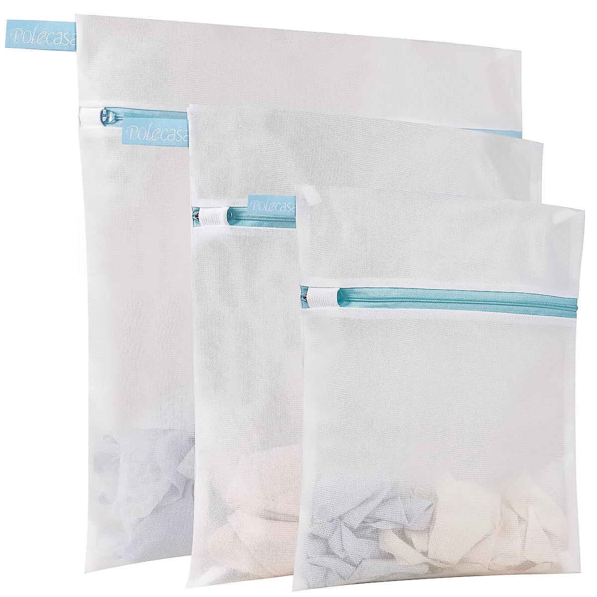 Polecasa Lead-free Premium Soft Fine Mesh Laundry Bags with Sturdy Zipper for Delicates - 3 Pack Durable Laundry Wash Bags - Protect Clothes in Washing Machine - 1 Large, 1 Medium, 1 Small