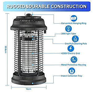 WVV Bug Zapper Outdoor, 1700V Electric Mosquito Zappers Killer,Electronic Light Bulb Lamp for Outdoor and Indoor