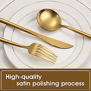 VANVRO Matte Gold Silverware Set, 20-Piece Stainless Steel Flatware Set, Tableware Cutlery Set Service for 4, Satin Finish Utensils Set, Knife Fork Spoon Set for Home and Restaurant, Dishwasher Safe