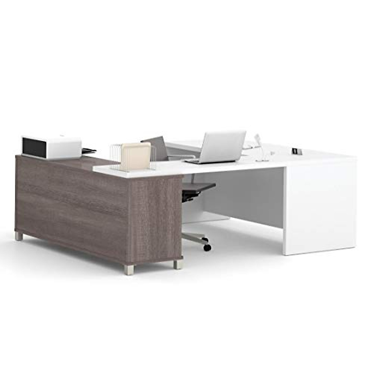 Bestar Pro-Linea U-Shaped Executive Desk, 72W, Bark Grey/White