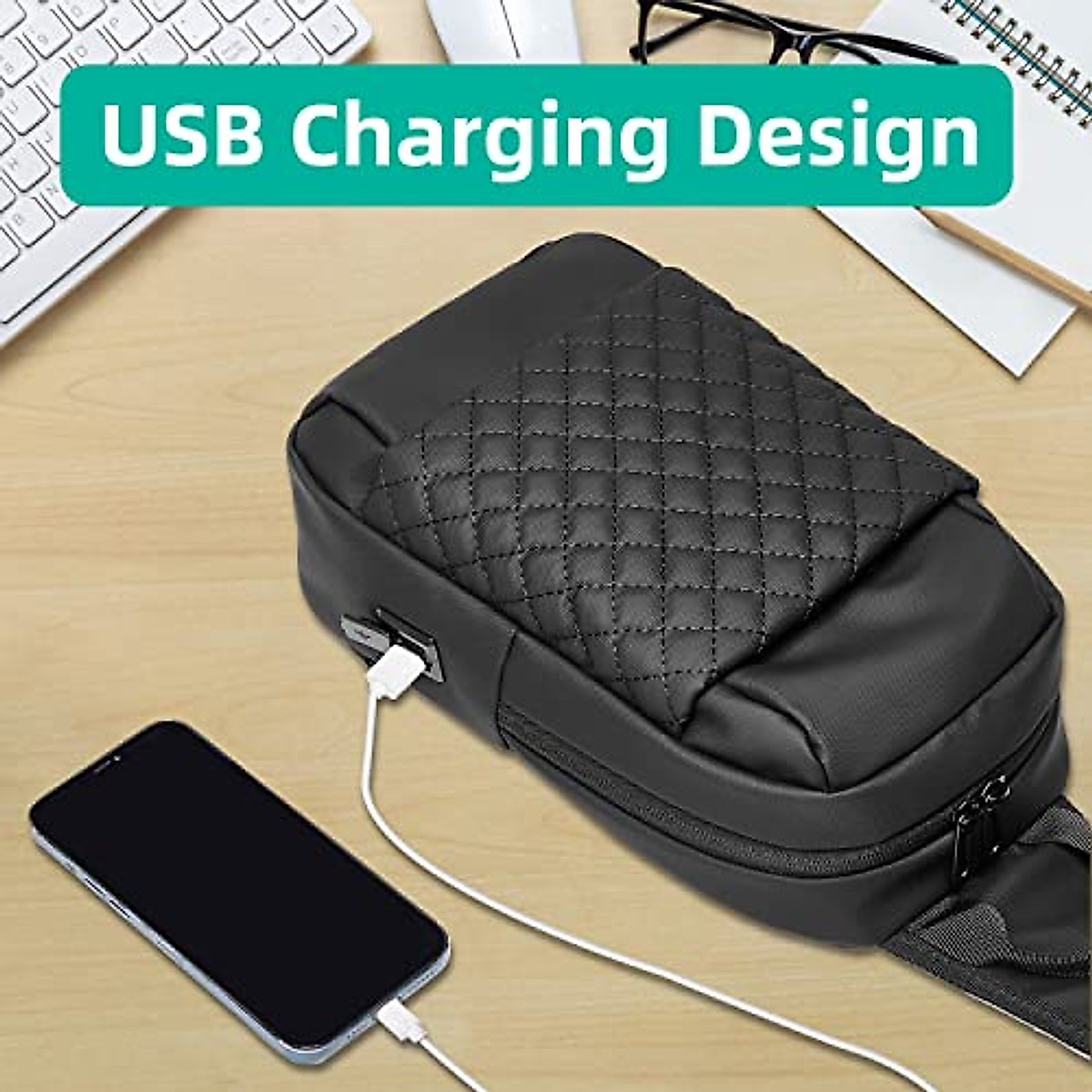 Sling Bag for Men Chest Bag Shoulder Backpack Daypack Crossbody Sling Backpack with USB Cable for Hiking Camping Outdoor Trip