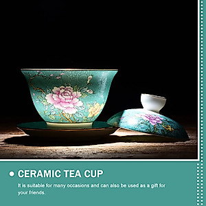 FOMIYES Chinese Porcelain Teacups Gaiwan Poney Flower Tureen Tradition Sancai Cover Bowl Lip Cup Saucer Tea Set Loose Tea Blooming