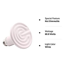 Reptile Heat Lamp Bulb -60W Ceramic Heat Emitter No Harm No Light Infrared Heater Lamp for Chicken Coop Lizard Aquarium Snake Outside Dogs Brooder 110V,White