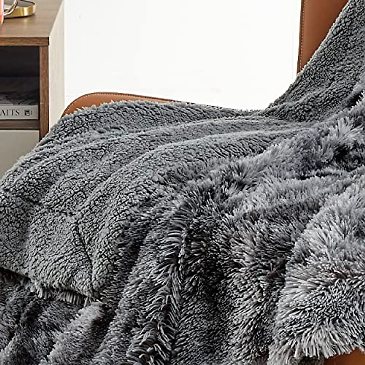 Bedsure Faux Fur Throw Blankets Tie-dye Throw & Bedsure 100% Cotton Muslin Blankets Grey Throw