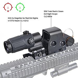 558+3X Sight, Optical Holographic Hybrid Sight with 3X Magnifier, 558 Green/Red Dot Reflex Sight Scope + G33 3X Magnifying Glass Combo, Quick Release Rollover Multiplier, for 20mm Rail Mount (Black)