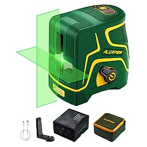 ALEAPOW Self Leveling Green Laser Level, 147ft Cross Line Laser Level, 2.2Ah Battery, Type-C, Manual&Pulse Mode, Auxiliary Supporting Bracket, Portable Bag, for Construction and Picture Hanging - X2