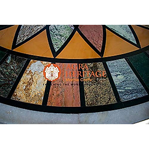 Marble Round Dining Table Top Handicraft Inlay Geometric Design Center Furniutre Hallway Decor | 41" Inches