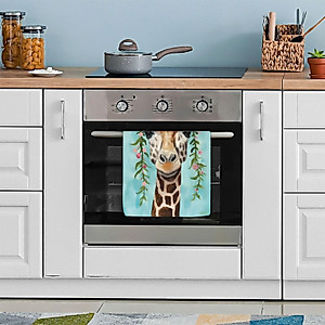 Dujiea Giraffe with Floral Headpiece Kitchen Dish Towel Soft Highly Absorbent Hand Towel Home Decorative Multipurpose for Bathroom Hotel Gym and Spa 15 X 27 Inches