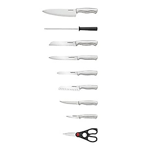 Farberware 15-Piece High-Carbon Stamped Stainless Steel Kitchen Knife Block Set with Steak Knives, Razor-Sharp Knife Set with Wood Block, Black