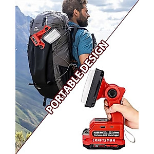 Adisipsoarin Cordless LED Work Light for Craftsman V20 Battery, 25W LED Floodlight with USB-A&USB-C 2.1A Fast Charging Ports for Jobsite, Car Repairing, Camping, Emergency