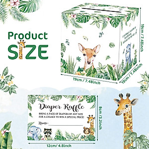 51 Pcs Woodland Baby Shower Card Box and Advice Cards, Diaper Raffle Game Box Tickets Jungle Theme Card Box Forest Raffle Box Baby Shower Decorations for Birthday, Gender Reveal Party Supplies