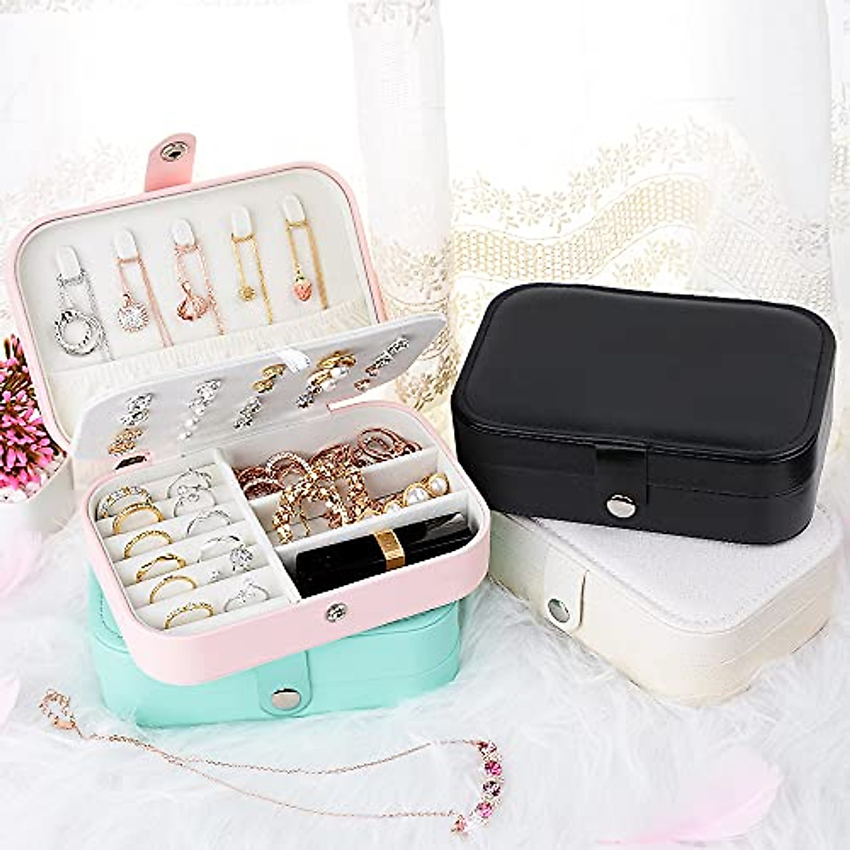 homchen Travel Jewelry Organiser Cases, Jewelry Storage Box for Necklace, Earrings, Rings, Bracelet (Box-TBlue)