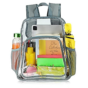 Mildbeer Heavy Duty Small Clear Backpack Stadium Approved, See Through Backpack for Concerts Festivals Work Travel (Grey)