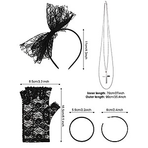 Blulu 80s Fancy Dress Costume Accessories Lace Headband Earrings Fishnet Gloves Necklace Bracelet for 80s Retro Party (Black)