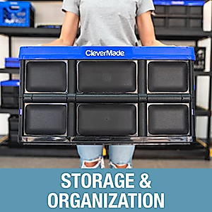 CleverMade 62L Collapsible Storage Bins (3 Pack, Black) NO LID-Stackable Storage Containers for Organizing, Toy Storage, Garage Storage, 23"x 15.5"x12.75" Plastic Storage Bins, Each hold 100lbs