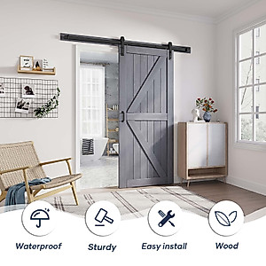 FREDBECK 36in x 84in Gray Barn Door Slab with 6.6ft (79inch) Barn Door Hardware Track Kit and Handle Floor Guide Included, Double Surfaces,Simple Assembly is Required,K-Frame,Grey