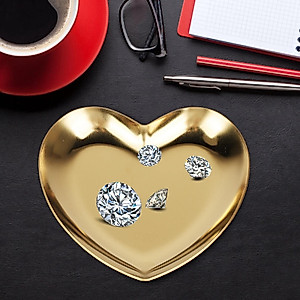 Stainless Steel Jewelry Tray, Heart Shaped Trinket Dish for Rings Earrings Necklaces Bracelet Watch Keys, Plate Tea Tray Fruit Tray Cosmetics Jewelry Organizer Box(Gold)