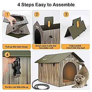 Kiroto Outdoor Cat House Weatherproof, Heated Cat House Insulated for Feral Cats Outside Stray Cats in Winter Shelter with Pet Heating Pads