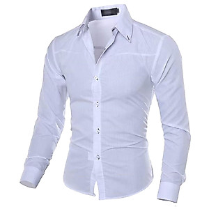 Men's Lightweight Casual Classic Dress Shirt Stylish Solid Button Down Shirts Loose Fit Long Sleeve Shirts (White,XX-Large)