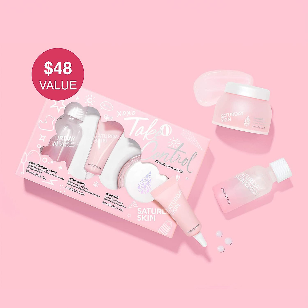 Saturday Skin 3-Piece Skin Care Set - Pore Clarifying Toner, Brightening Eye Cream, Waterfall Glacier Water Cream for Daily Cleansing Refreshing Skin Care Kits for Women & Men