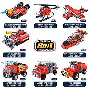 QLT QIAOLETONG City Fire Truck Building Kit for Kids 6-12 Years Old, Compatible with City Fire Truck 8-in-1 Building Block, Fire Helicopter Toys Building Sets.(313 PCS)
