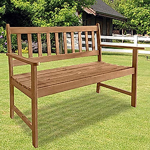 Patio Wood Bench Park Garden Outdoor Bench with Armrests Sturdy Acacia Wood Front Porch Chair, 705Lbs Weight Capacity, for Park Yard Patio Deck Balcony Lawn Decor, Natural Oiled