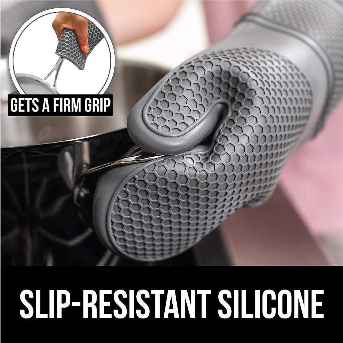 Gorilla Grip Cutting Board Set of 3 and Silicone Oven Mitt and Pot Holder 4 Piece Set, Includes Cooking Mitts and Trivet Mats, Cutting Boards are, Both in Gray Color, 2 Item Bundle