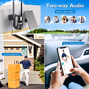 Hawkray Solar Security Wireless Outdoor Camera,8X Zoom,2K Resolution 360° Pan Tilt Control,WiFi Battery Powered Camera with Spotlight Siren PIR Motion Detection