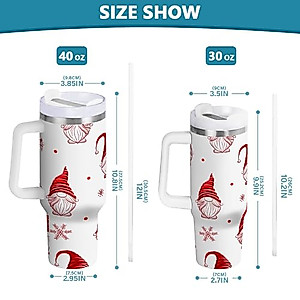 RPLIFE Christmas Gnomes White Tumbler with Handle and Straw, Stainless Water Bottle, Coffee Cups with Lids Reusable