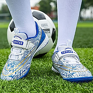 YANGTAOZI Kids Turf Soccer Shoes Boys Girls Youth Indoor Outdoor Soccer Cleats Football Shoes (Toddler/Little Kid/Big Kid) White