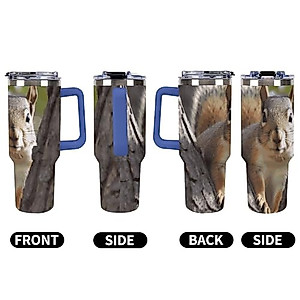 LLUTSNTH 40 Oz Vacuum Tumbler with Deep Blue Handle Leakproof Insulated Tumbler Squirrel in The Tree Stainless Steel Travel Mug with Lid And Straw Coffee Cup Cute Water Bottles Cup Holder Friendly