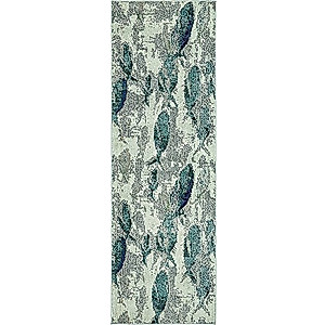 Unique Loom Positano Collection Coastal Modern Fish Light Blue Runner Rug (2' x 7')