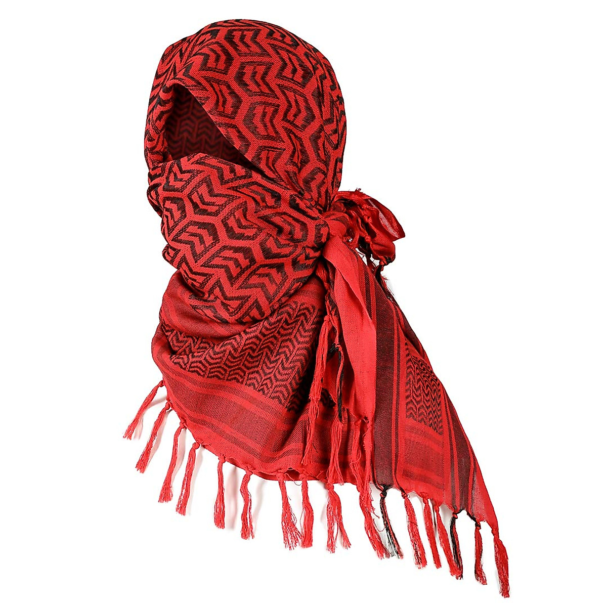 MISSION MADE Shemagh Tactical Military Keffiyeh Scarf Shawl Neck Head Wrap 100% Cotton (Red/Black)