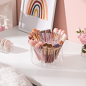 HBlife Clear 360 Rotating Makeup Brush Holder Organizer, 8.26 x 8.26 x 4.48 Inches Acrylic Makeup Organizer with 8 Compartments