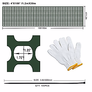 KALYSIE Safety Fence Plastic Mesh Fencing Roll, 4'x100' Feet 1 Roll with 100 Zip Ties, Temporary Reusable Netting for Snow Fence, Garden, Construction and Animal Barrier (Green MW 10.71 lb/roll)