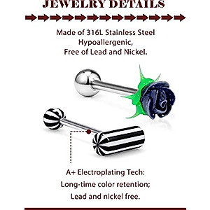 Prjndjw 14G Tongue Rings Surgical steel tongue piercing jewelry 5/8 inch 16mm Skull Heart Flower T Shape Koosh Spiky Silicone Soft Spike Ball Door Knocker Tongue Ring Body Piercing Jewelry Retainer