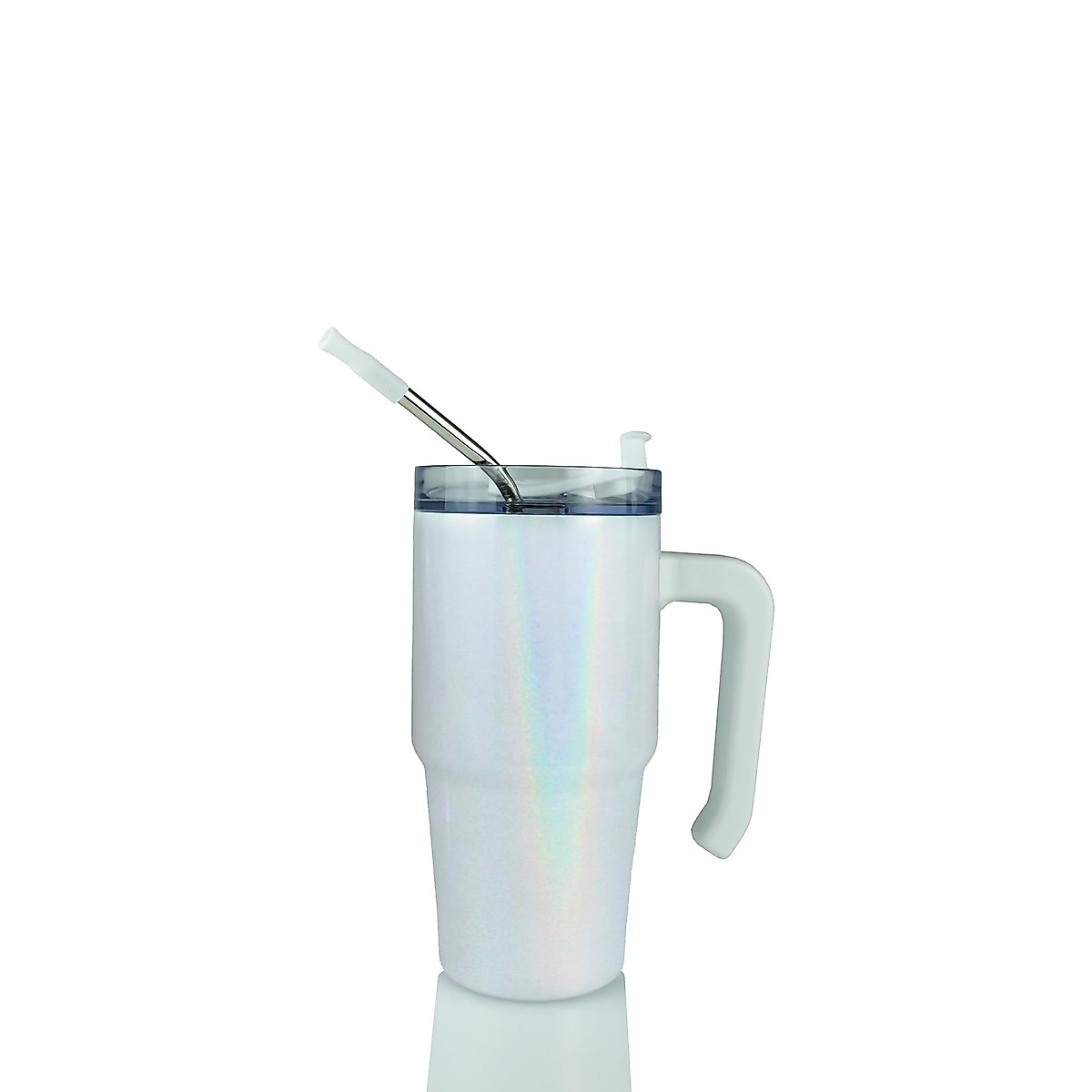 Hogg 20oz Sublimatable Grippy Tumbler Case (24 Pack) with Removable Handles, Lids, and Stainless Steel Straws, DIY, Customizable, Double Wall Insulated Tumblers (Holographic)