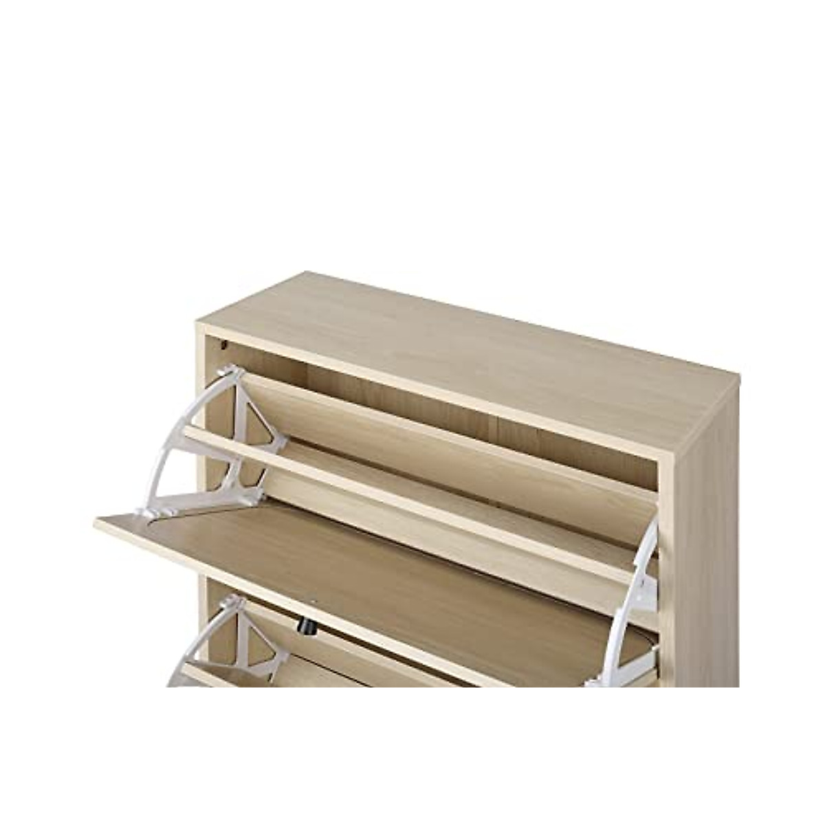 Yoluckea Rattan Shoe Cabinet, Shoe Cabinet Rack with Natural Rattan Weave Doors Design and 3 Flip Down Drawers, Narrow Shoe Cabinet with Metal Legs, Freestanding Wood Shoe Organizer (Light Brown2)