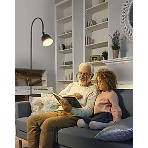 Modern Floor Lamp with Shelves -Bright Dimmable LED Floor Lamp for Living Room, Stepless Adjustable 3000K-6000K Colors & Brightness Standing Lamp with Remote, Black Reading Standing Lamp with Table