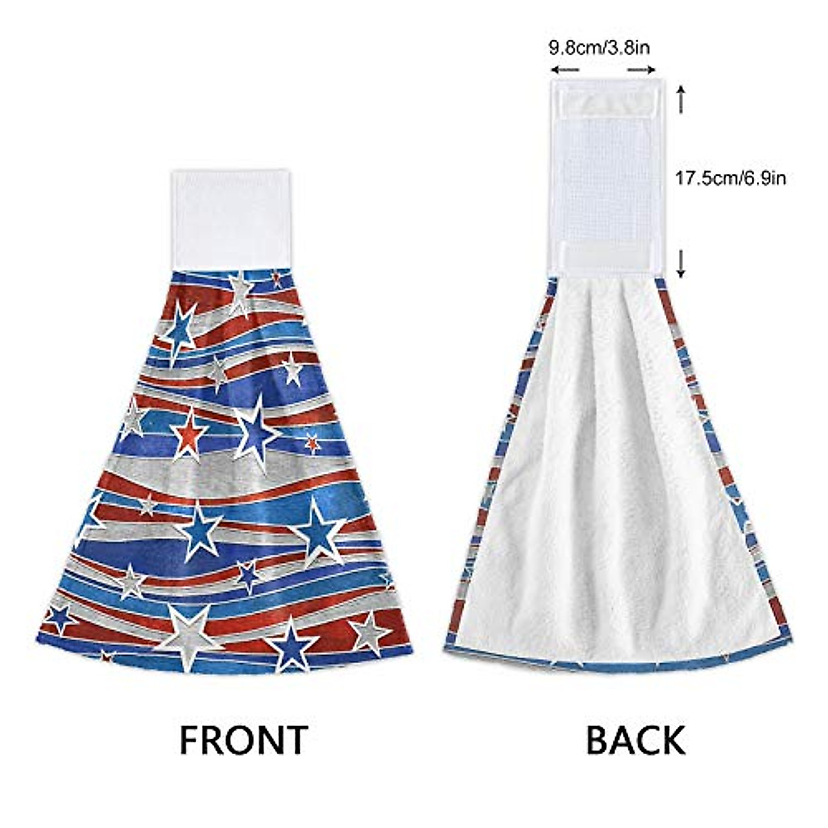 Red Blue Stars Memorial Day Kitchen Hanging Towel 12 x 17 Inch Wood 4Th of July Hand Tie Towels Set 2 Pcs Tea Bar Dish Cloths Dry Towel Soft Absorbent Durable for Bathroom Laundry Room Decor