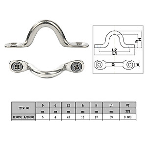 Amarine Made Pack of 8 Stainless Steel Bimini Boat Top PAD Eye, Eye Straps, Tie Down, Kayak Deck Loops, Tie Down Anchor Point, footman's Loop for Kayak Canoe Rigging