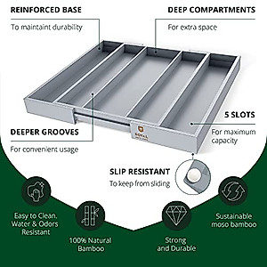 ROYAL CRAFT WOOD Gray Basic Silverware Drawer Organizer and Expandable Utensil Drawer Organizer
