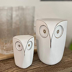 Huey House Wise Owl Decor Statue Sculptures - Set of 2 Small White Resin Figurines, 5¾ & 4 inches high